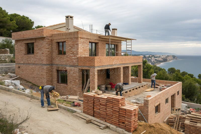 Villa Construction in Spain with Brickwork Stock Illustration ...
