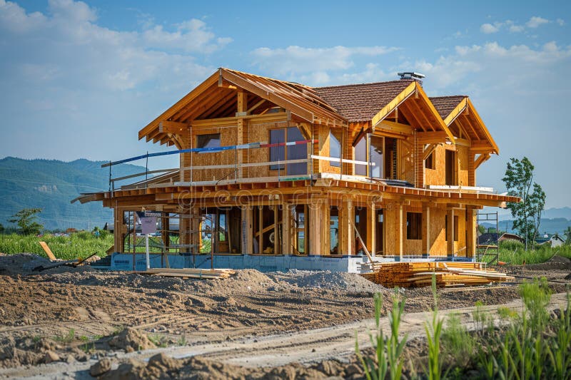 Construction of a Modern Wooden Frame House Stock Photo - Image of ...