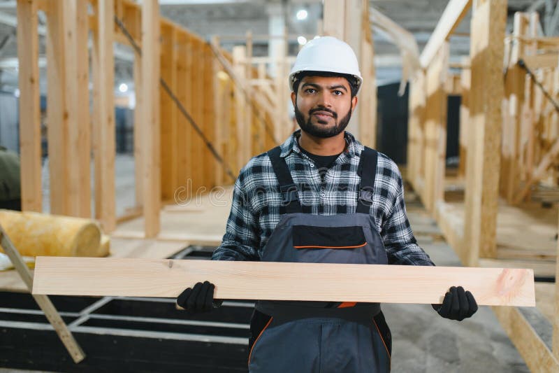 Construction of Modular Houses. Indian Construction Worker or Engineer ...