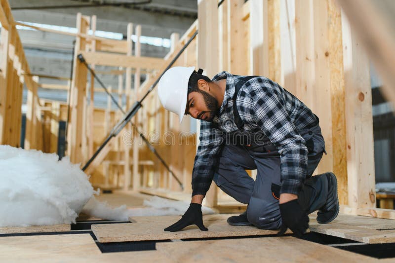 Construction of Modular Houses. Indian Construction Worker or Engineer ...
