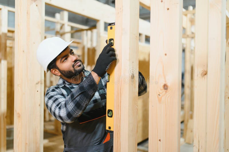 Construction of Modular Houses. Indian Construction Worker or Engineer ...
