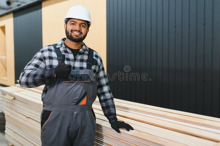 Construction of Modular Houses. Indian Construction Worker or Engineer ...