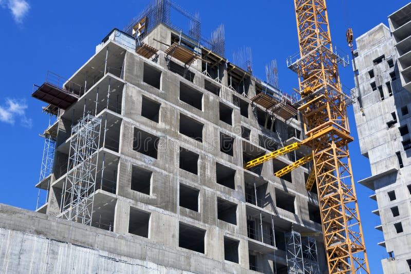 Construction of a Monolithic Building. Stock Image - Image of blue ...