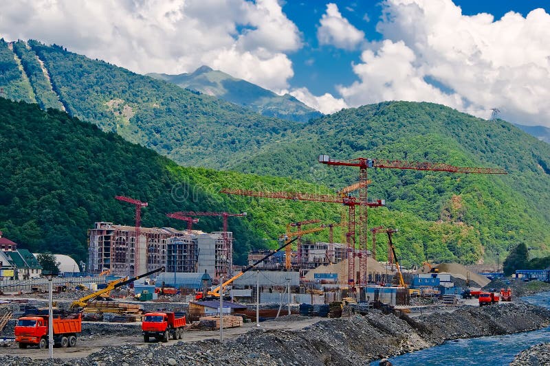 Construction in the Mountains Stock Image - Image of background ...