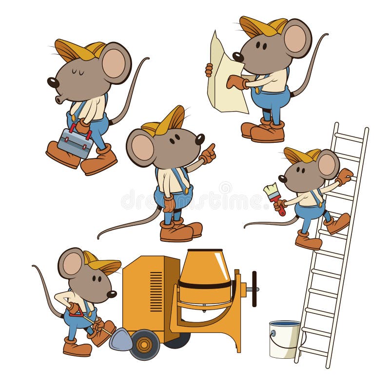 Construction Mouse Workers Funny Cartoon Stock Vector - Illustration of ...