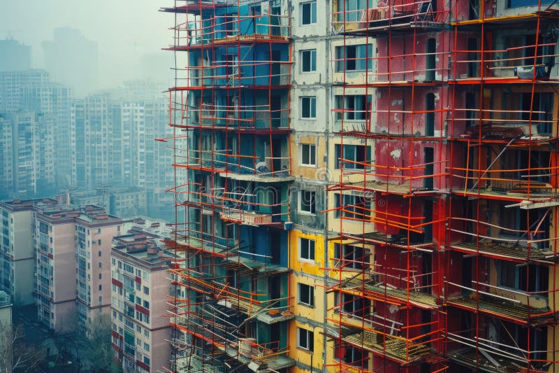 Construction of a Multi-storey Building Stock Image - Image of facade ...