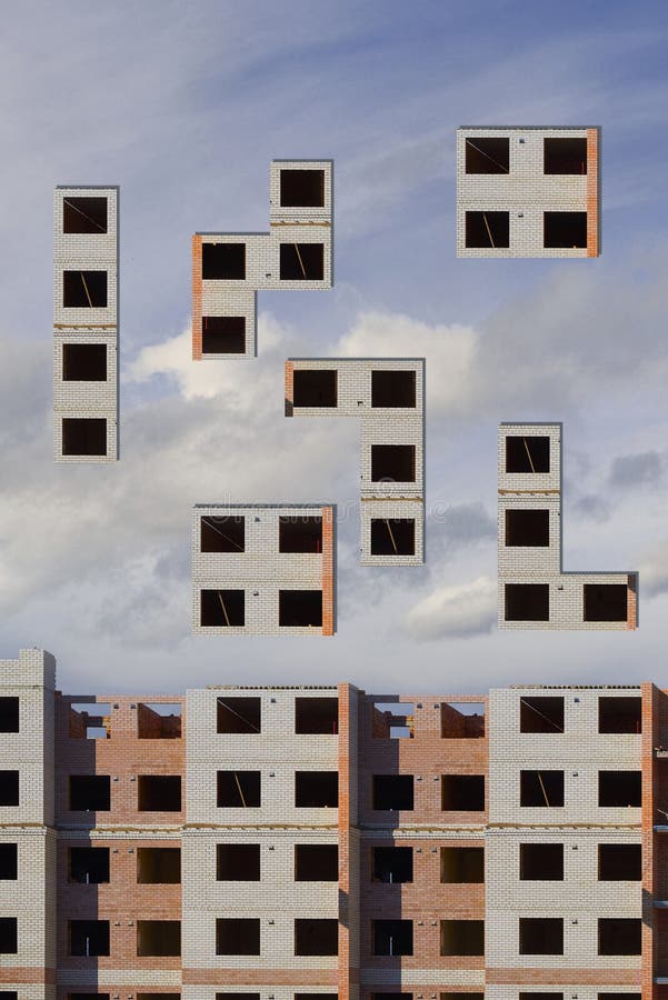 Construction of Multi-storey Building. Building House in Form of Tetris ...