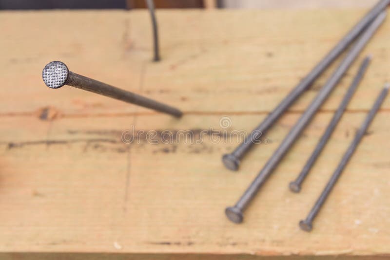 Construction Nails during the Construction of a Wooden House. Stock ...