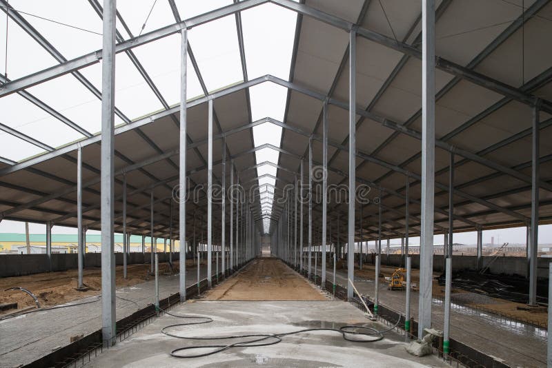 Construction of a New Barn of Metal Material. New Barn without Cows ...