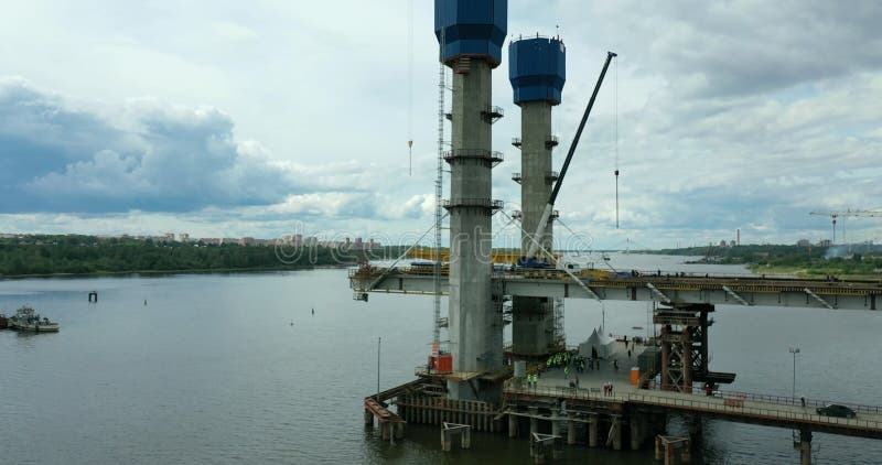 Construction of a New Cable-stayed Bridge Across the River. Stock ...