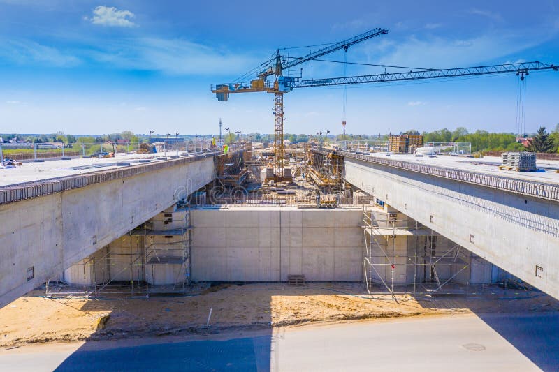 Construction in Progress of a Mass Rapid Transit Line - Highway. Aerial ...