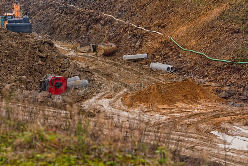 Construction of a New Highway Stock Photo - Image of obstruction ...