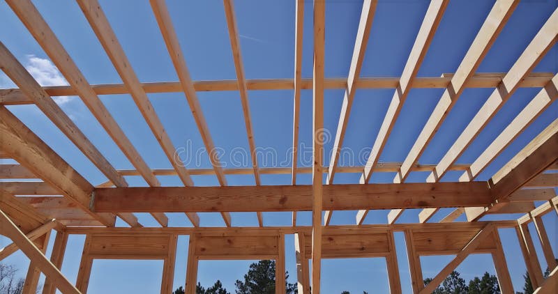 Construction of New Home Beams a Stick Trusses Framing Stock Video ...