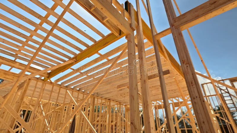 In the Construction of a New Home, a Frame House is Built with Wooden ...