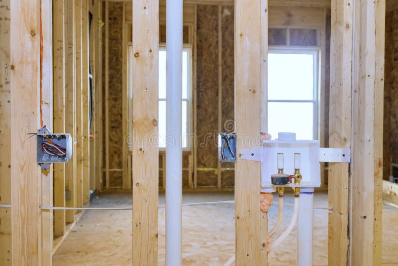 Construction of New Home Interior Featuring Exposed Wooden Frame ...