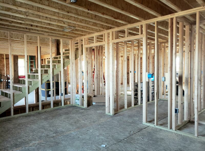Construction of a New Home Walls and Ceiling Stock Image - Image of ...