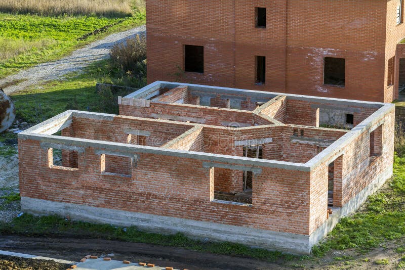 Construction of a New House. Brick Walls. Stock Photo - Image of ...