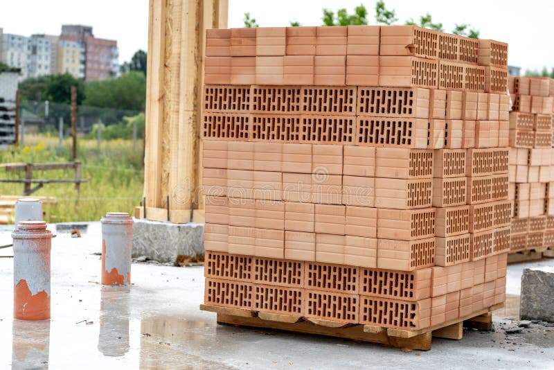 Construction of New House Concept. Vertical Photo Red Rectangular Brick ...