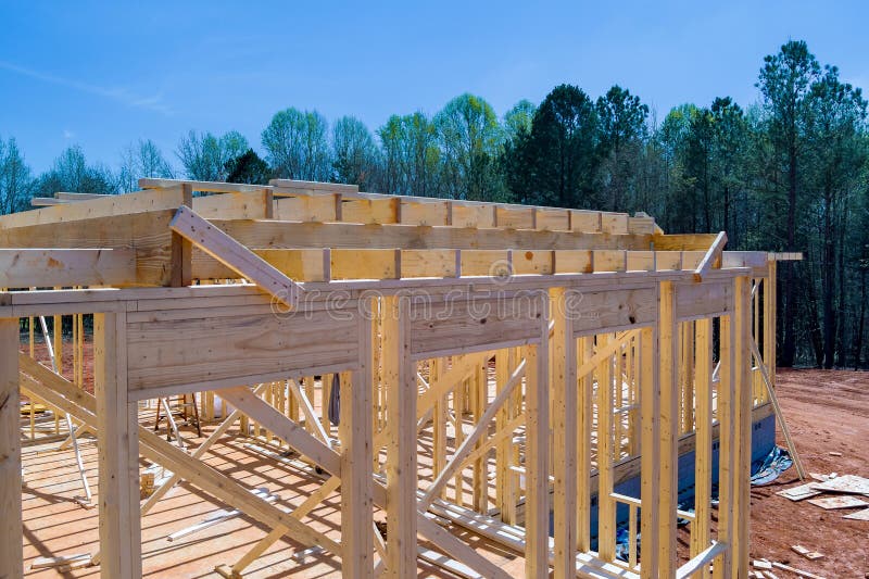 During Construction of a New House, There are Beams of Wood Framing To ...