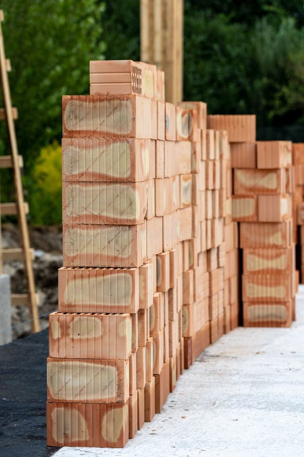 Construction of New House. Vertical Photo Red Rectangular Brick Lay in ...