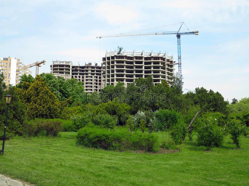 Construction of New Luxury Apartment Building in Green Area Stock Image ...