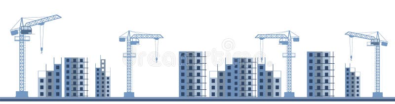 Construction of a New Microdistrict of the City. Silhouette. Cranes and ...