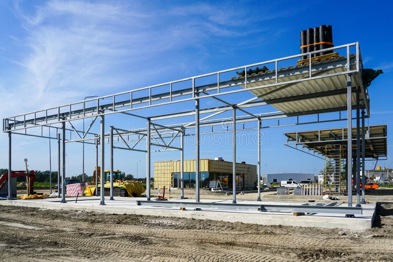 Construction of a New Modern Gas Station and Shop Building Stock Photo ...