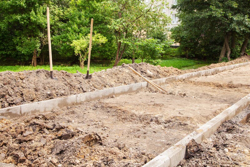 Construction of a New Pavement of Paving Slabs Stock Photo - Image of ...