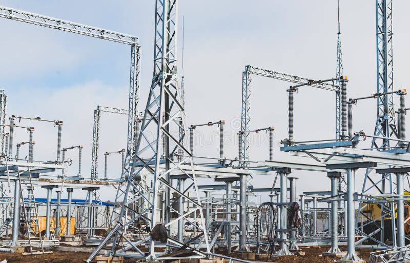 Construction of a New Power Substation Stock Image - Image of metal ...