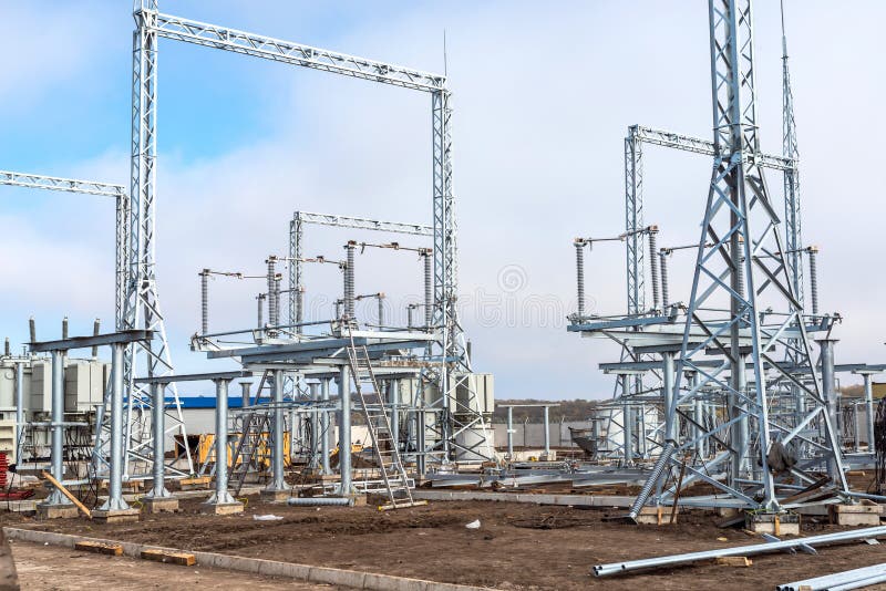 Construction of Substation: Steel Structure of High Voltage Take-off ...
