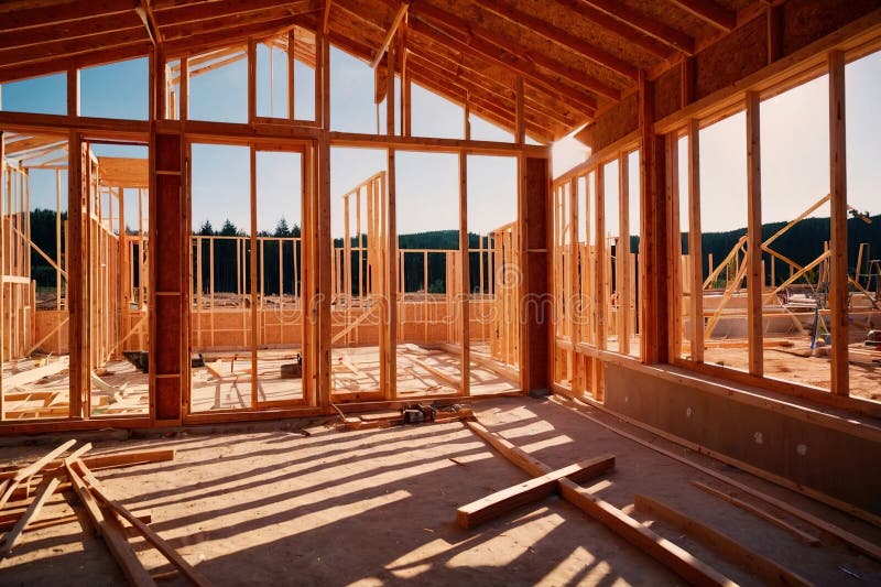 Construction of New Residential House, Building Framework Work Site ...