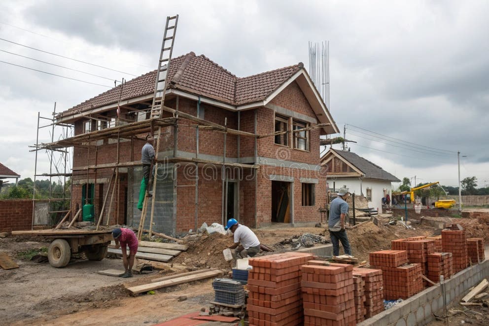 Construction of New House in Progress Stock Illustration - Illustration ...