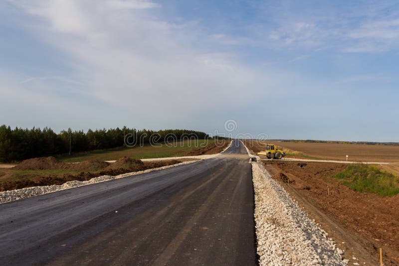 Construction of a New Road. Construction Stage. Road Pavement Layers ...