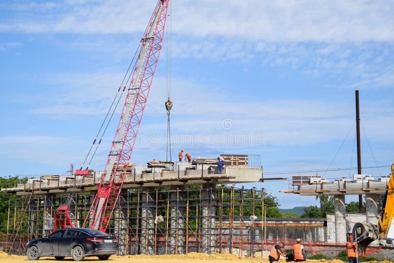 Construction of New Road and Transport Interchange. Work on Reinforced ...