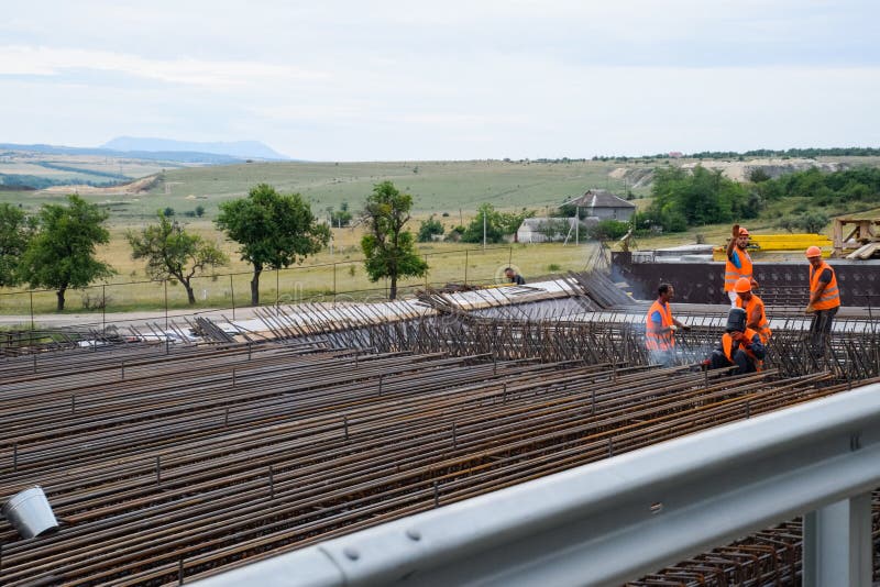 Construction of New Road and Transport Interchange. Work on Reinforced ...