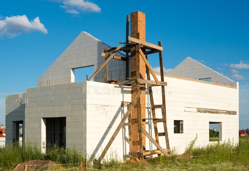 Construction of the New White Brick House Stock Image - Image of ...
