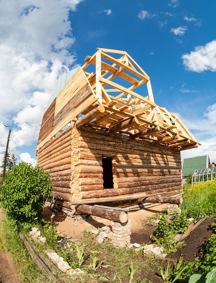Construction of a New Wooden House Stock Image - Image of exterior ...