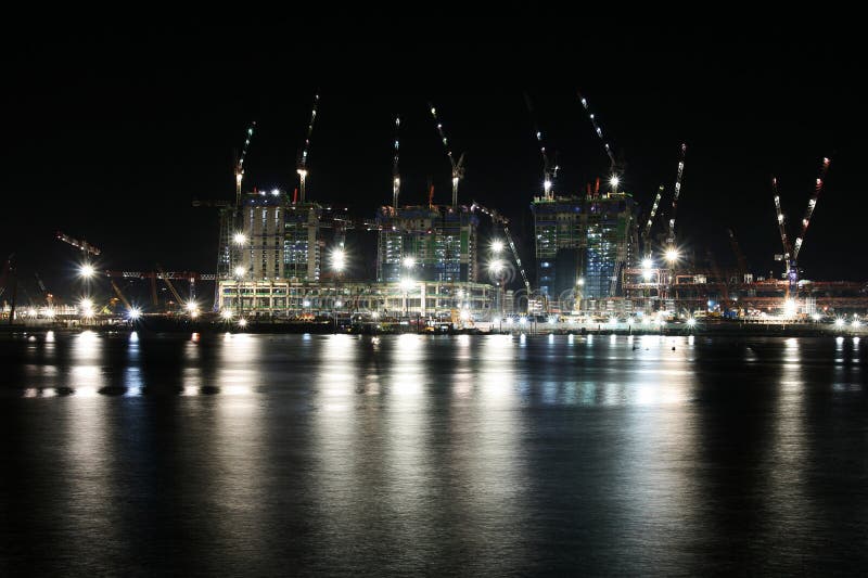 Shipyard at night stock photo. Image of crane, reflected - 13147170