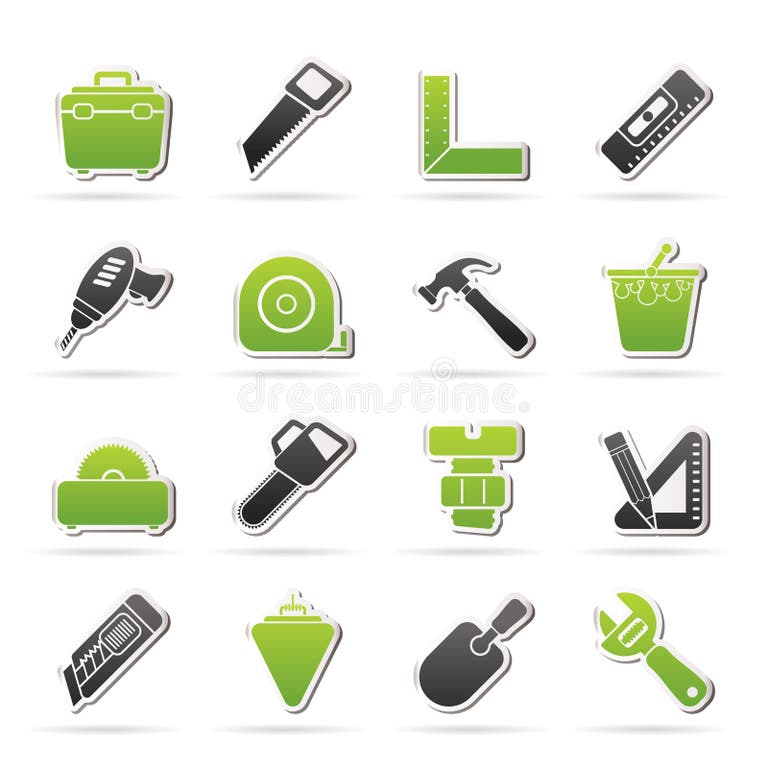 Construction Objects and Tools Icons Stock Vector - Illustration of ...