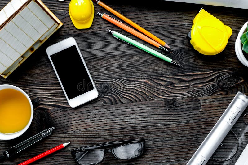 Construction Office with Architect Tools on Wooden Background To Stock ...