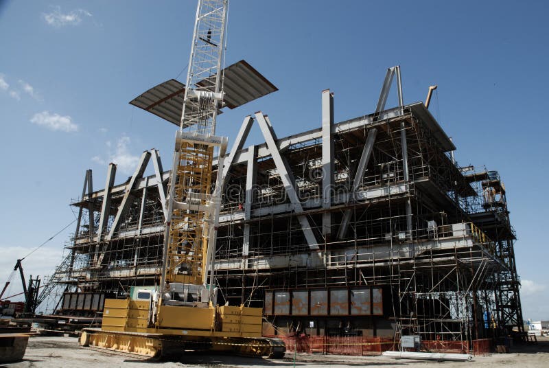 Crane Working on Building Modules for Oil and Gas Platforms. Stock ...