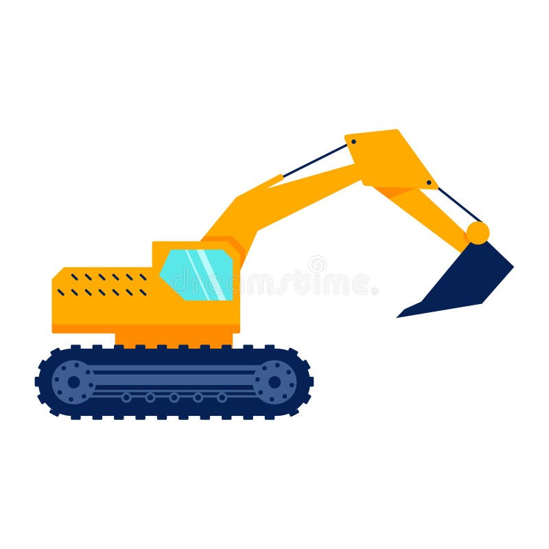 Construction Orange Excavator Side View Isolated on White Background ...