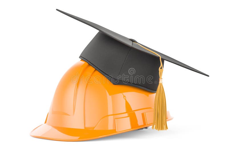 Construction Orange Hard Hat with Education Hat. 3D Rendering Isolated ...