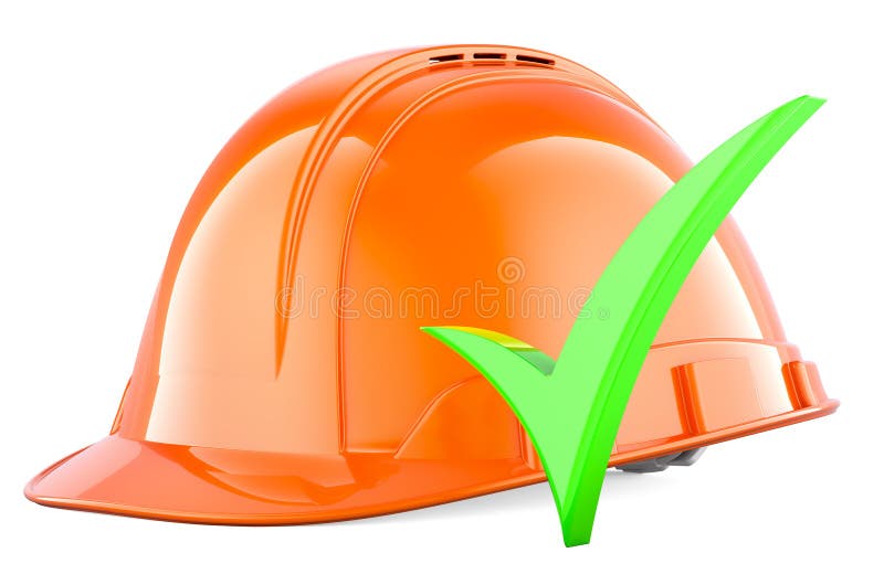 Construction Orange Hard Hat with Green Check Mark, 3D Rendering Stock ...