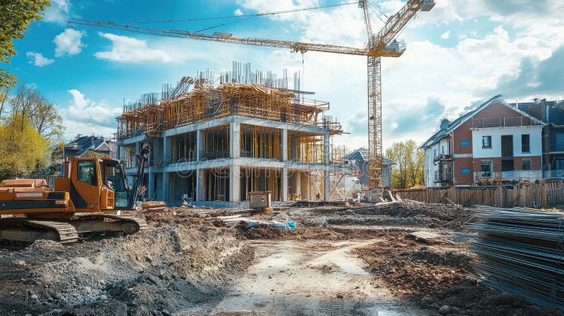 Construction Outside. Unfinished Modern Houses Stock Photo - Image of ...