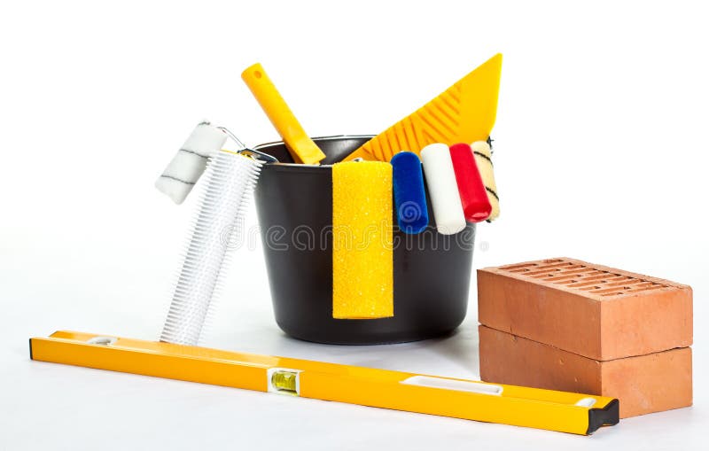 Construction (painting) Tools and Hardhat Stock Photo - Image of putty ...