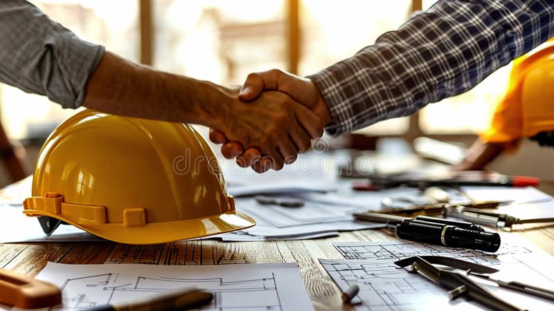 Construction Partnership Agreement in Modern Workspace with Tools and ...