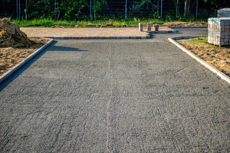 Construction of Pavement of Coloured Concrete Blocks Stock Photo ...