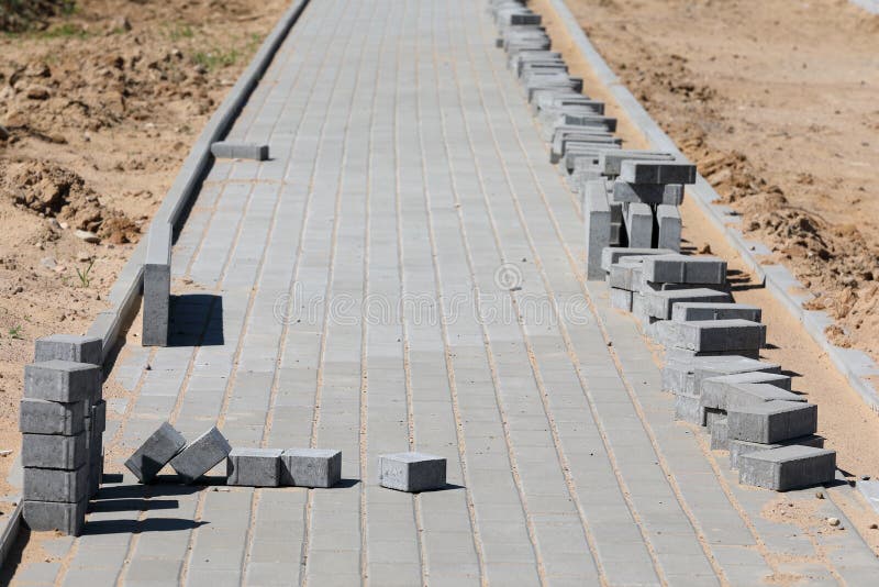 Construction of Pavement with Concrete Brick Stock Photo - Image of ...