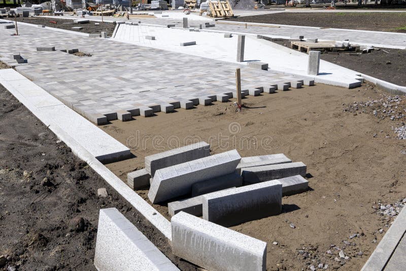 Construction of Pedestrian Paths in the City Square. City Park Stock ...